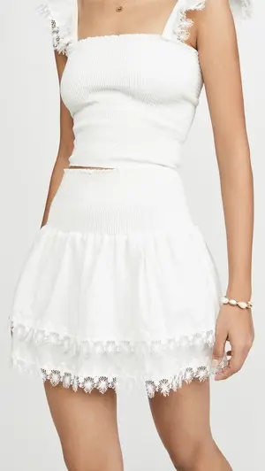 Peixoto Ruffle Mini Skirt With Lace Trim - White