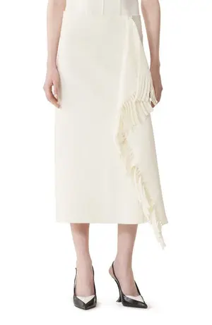 LANVIN Cotton Knit Fringed Asymmetrical Skirt