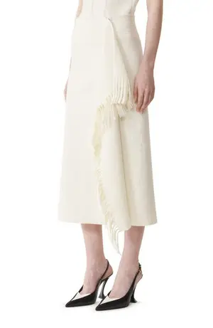 LANVIN Cotton Knit Fringed Asymmetrical Skirt