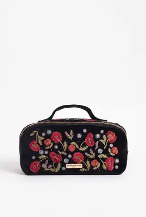 ELIZABETH SCARLETT Poppy Meadow Velvet Open Flat Makeup Bag - Charcoal