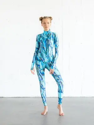 TUTUBLUE.COM Full-body One-piece Swimsuit - Marbled Swirling Pattern