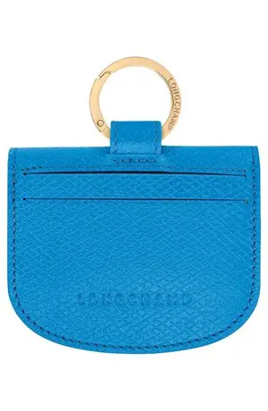 Longchamp Les Champs Epure Leather Card Case Key Ring - Azure