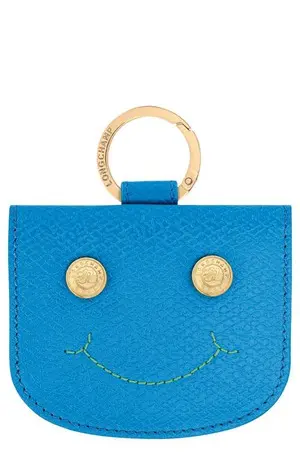 Longchamp Les Champs Epure Leather Card Case With Key Ring - Azure