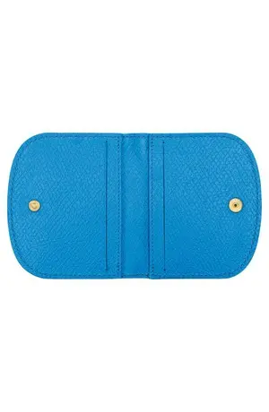 Longchamp Les Champs Epure Leather Card Case With Key Ring - Azure