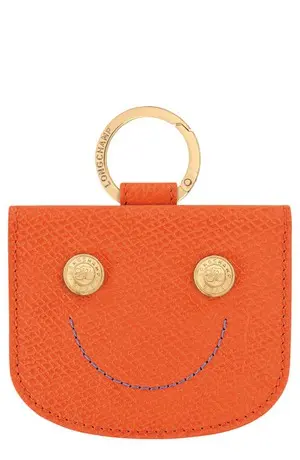 Longchamp Les Champs Epure Leather Card Case With Key Ring - Orange