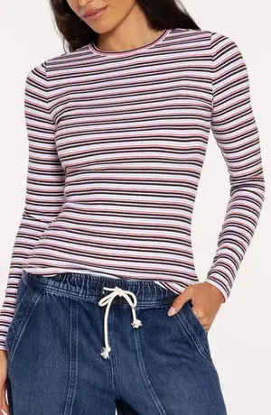 NUUDS Slinky Rib Top - White Multi Stripe