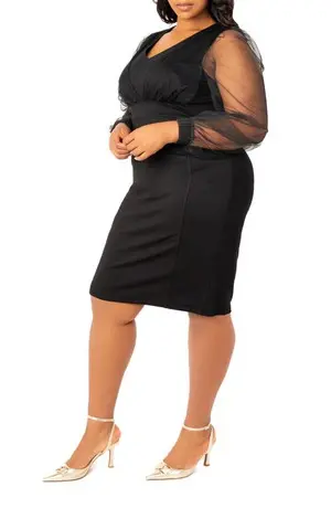 BUXOM COUTURE Tulle Long Sleeve Sheath Dress