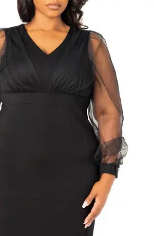 BUXOM COUTURE Tulle Long Sleeve Sheath Dress