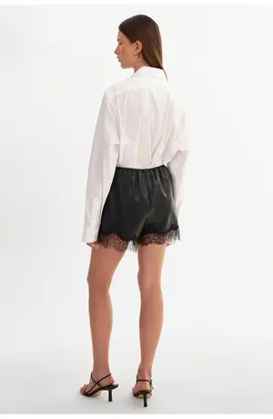 LAMARQUE Farah Lace Faux Leather Shorts - Black