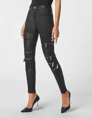 Philipp Plein Leather Zip-up Biker Trousers