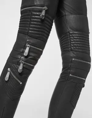 Philipp Plein Leather Zip-up Biker Trousers