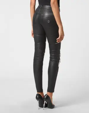 Philipp Plein Leather Zip-up Biker Trousers