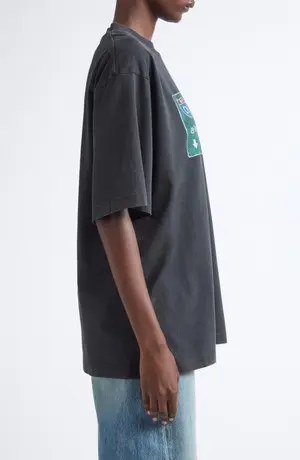 Alexander Wang Oversize Hotfix Crystal Street Sign Graphic T-shirt - Washed Black