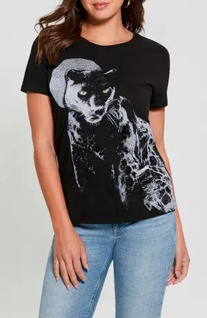 Guess Panther Moon Embellished Organic Cotton Graphic T-shirt