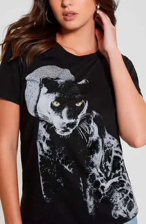 Guess Panther Moon Embellished Organic Cotton Graphic T-shirt