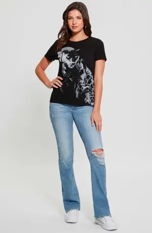 Guess Panther Moon Embellished Organic Cotton Graphic T-shirt
