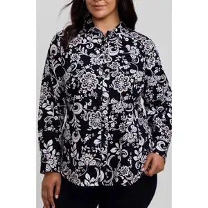 Foxcroft Margie Daisy Cotton Button-up Shirt - Black/multi