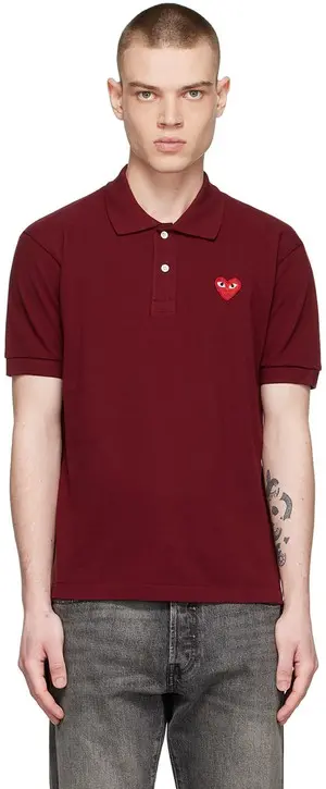 Play Comme Des Garcon COMME Des GARÇONS PLAY Navy Heart Polo 3 Burgundy