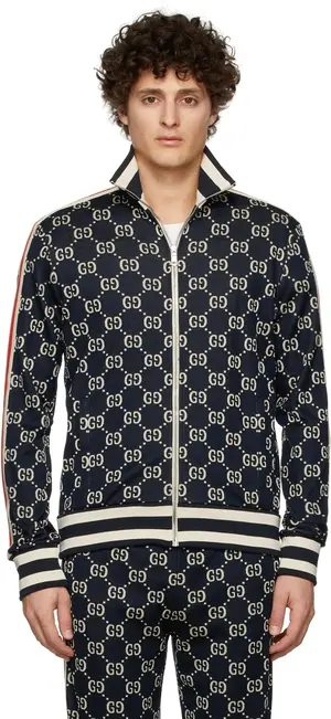 Gucci Gucci Navy Cotton Jacquard GG Jacket 4245 Caspian/beige/l
