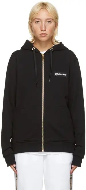 Burberry Burberry Black Oversized Aubree Zip-Up Hoodie A1189 Black