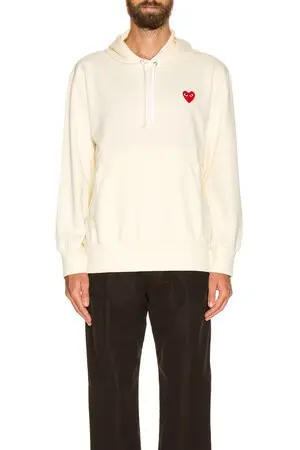 Play Comme Des Garcon Pullover Hoodie With Red Emblem - Ivory