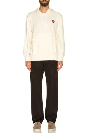 Play Comme Des Garcon Pullover Hoodie With Red Emblem - Ivory