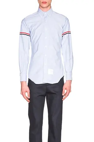 Thom Browne Thom Browne Classic Button Down With Grosgrain Armbands In White Blue