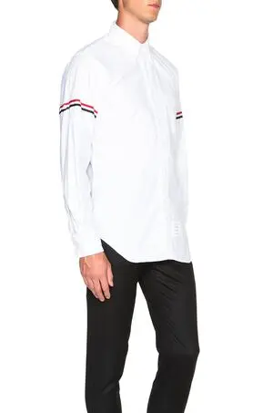 Thom Browne Classic Button Down With Grosgrain Armbands - White