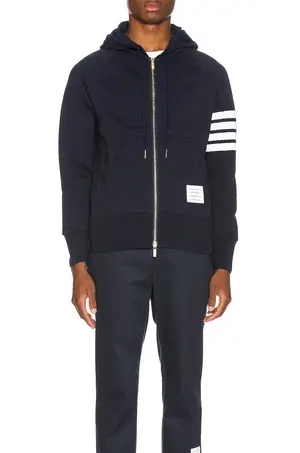 Thom Browne Engineered Bar Zip Hoodie - Navy