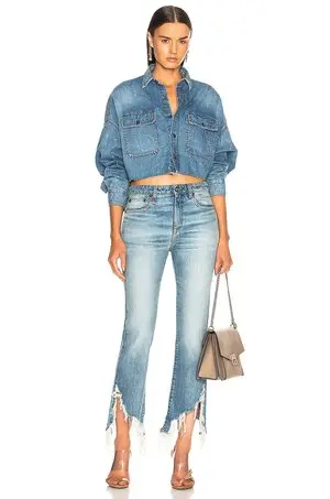 R13 Cropped Denim Shirt - Brindley