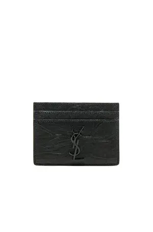 Saint Laurent Croc Embossed Cardholder - Black