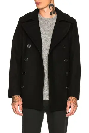 SCHOTT Slim Fit Pea Coat - Navy