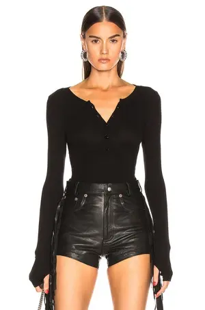 Enza Costa For Silk Rib Henley - Black