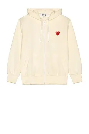 Play Comme Des Garcon Zip Poly Hoodie With Red Emblem