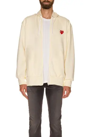 Play Comme Des Garcon Zip Poly Hoodie With Red Emblem