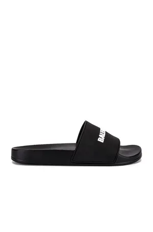 Balenciaga Logo Pool Slide - Black & White