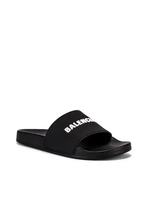 Balenciaga Logo Pool Slide - Black & White