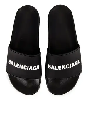 Balenciaga Logo Pool Slide - Black & White