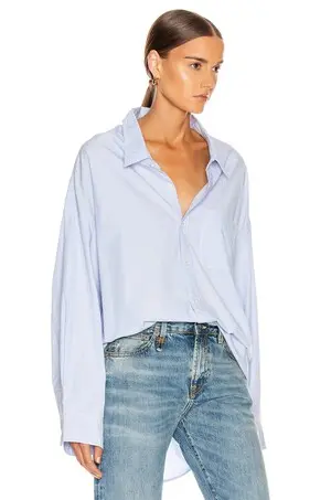 R13 Drop Neck Striped Oxford Shirt - Blue & White Pinstripe