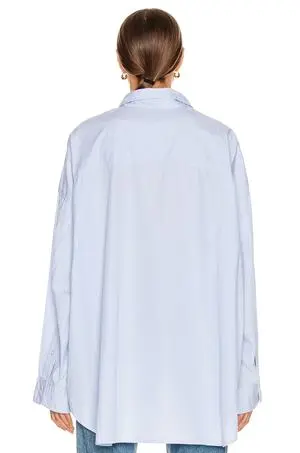 R13 Drop Neck Striped Oxford Shirt - Blue & White Pinstripe