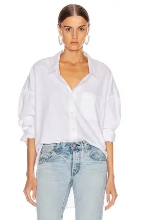 R13 Drop Neck Oxford Shirt - White