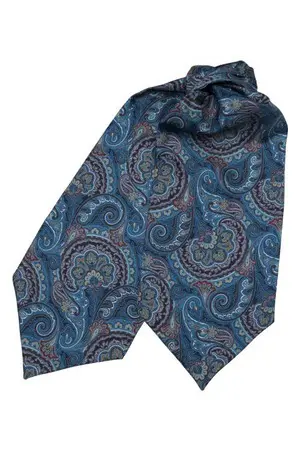 ELIZABETTA Elizabetta Silk Twill Paisley Ascot Cravat Blue