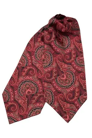 ELIZABETTA Elizabetta Silk Twill Paisley Ascot Cravat Red