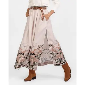 Las Surenas Lotus Tiger Printed Linen Skirt