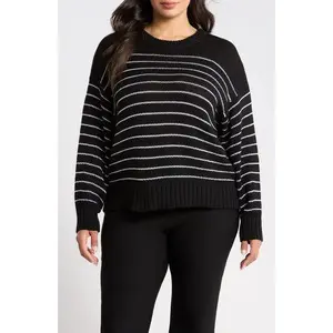 Eileen Fisher Stripe Organic Cotton Crewneck Sweater - Black White