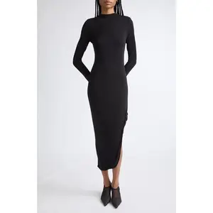 Alexander Wang Twisted Drape Long Sleeve Jersey Dress - Black