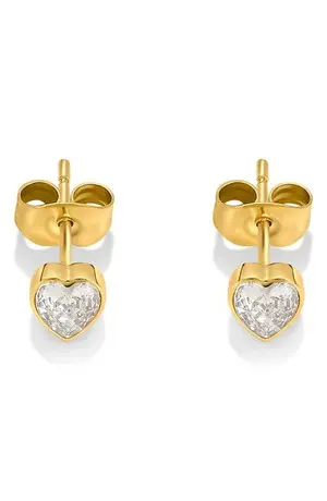 D.LOUISE Heart Stud Earrings With Pavé Crystals - Gold