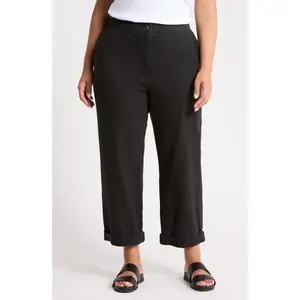 Eileen Fisher Organic Cotton Ankle Straight Leg Pants - Black