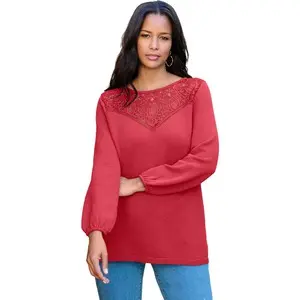 Roaman's Lace Mesh Pullover Sweater