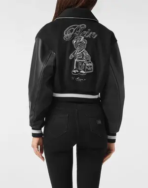 Philipp Plein Wool And Leather College Bomber Jacket - Black